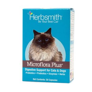 herbsmith microflora plus – 4-in-1 complete cat digestive aid – cat prebiotics and probiotics – cat probiotics for diarrhea - 30 capsules