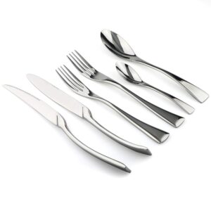 JANKNG 18/10 Stainless Steel Flatware Set, Serrated Steak Knife, Mirror Polishing Silver, Service for 4