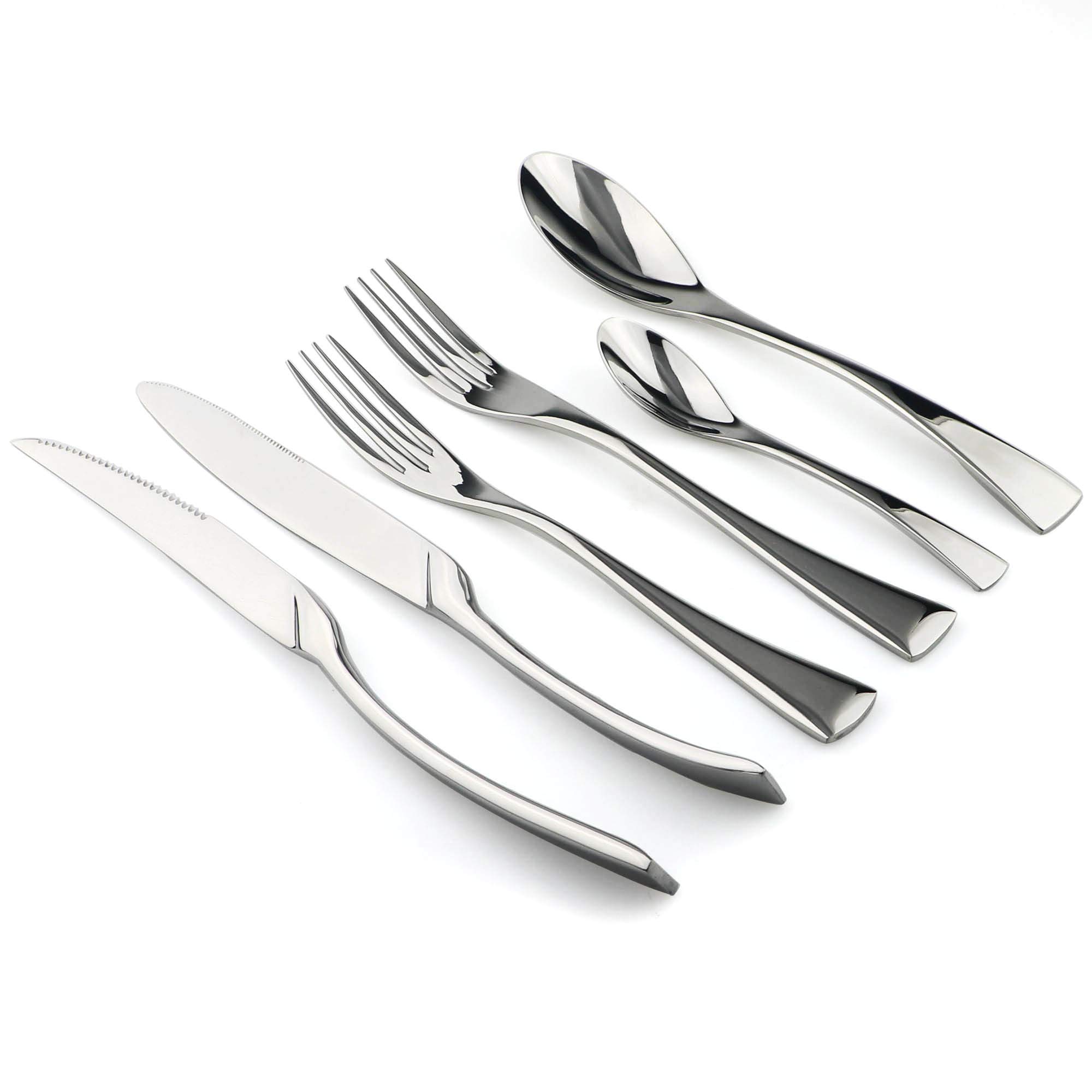 JANKNG 18/10 Stainless Steel Flatware Set, Serrated Steak Knife, Mirror Polishing Silver, Service for 4