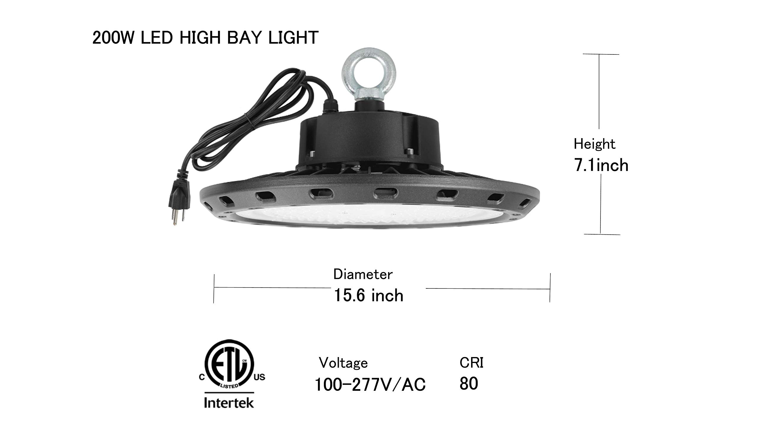 Q QINGCHEN 200W UFO LED High Bay Light 5000K Daylight White, ETL Certified LED Warehouse Light Fixtures,Replacement for 800W MH/HPS