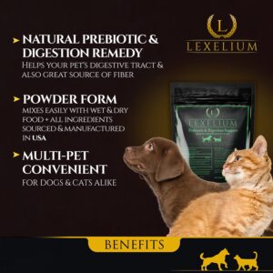 Lexelium Cat & Dog Prebiotic Digestion Supplement - Helps with Sensitive Stomach & Chronic Diarrhea – Contains Valuable Digestive Enzymes, Fiber & Prebiotics - 200g