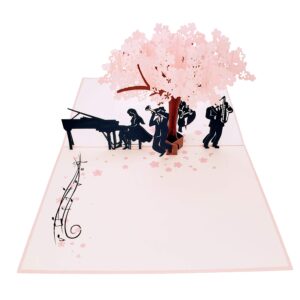 iGifts And Cards Smooth Jazz Band 3D Pop Up Greeting Card - Cool Music Lovers Presents, Awesome Cherry Blossom Tree, Inspirational Notes, Cool Teacher Gift, Happy Birthday Celebration