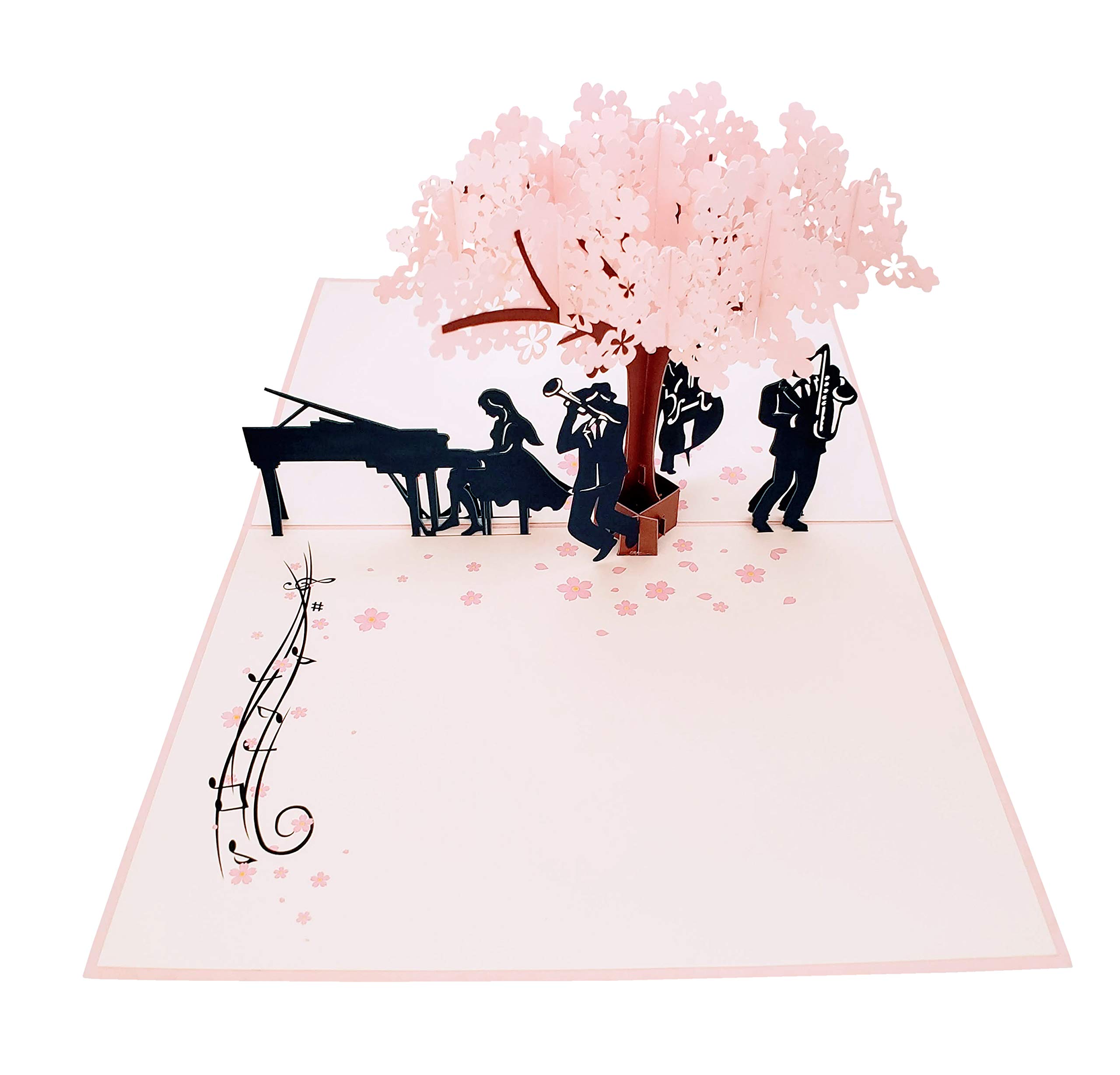 iGifts And Cards Smooth Jazz Band 3D Pop Up Greeting Card - Cool Music Lovers Presents, Awesome Cherry Blossom Tree, Inspirational Notes, Cool Teacher Gift, Happy Birthday Celebration