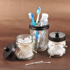 SheeChung Small Mason Jars for Qtips, Bathroom Apothecary Jars with Lids, Bathroom Organizers and Storage, Qtip Holders Set, Bathroom Decor for Q-tips, Cottons, Floss, Balls, Cotton Swabs-Bronze