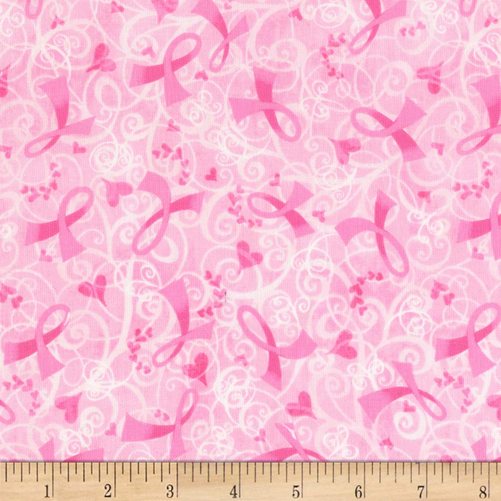 Timeless Treasures Pink Ribbon Breast Cancer Ribbon Pink, Fabric by the Yard