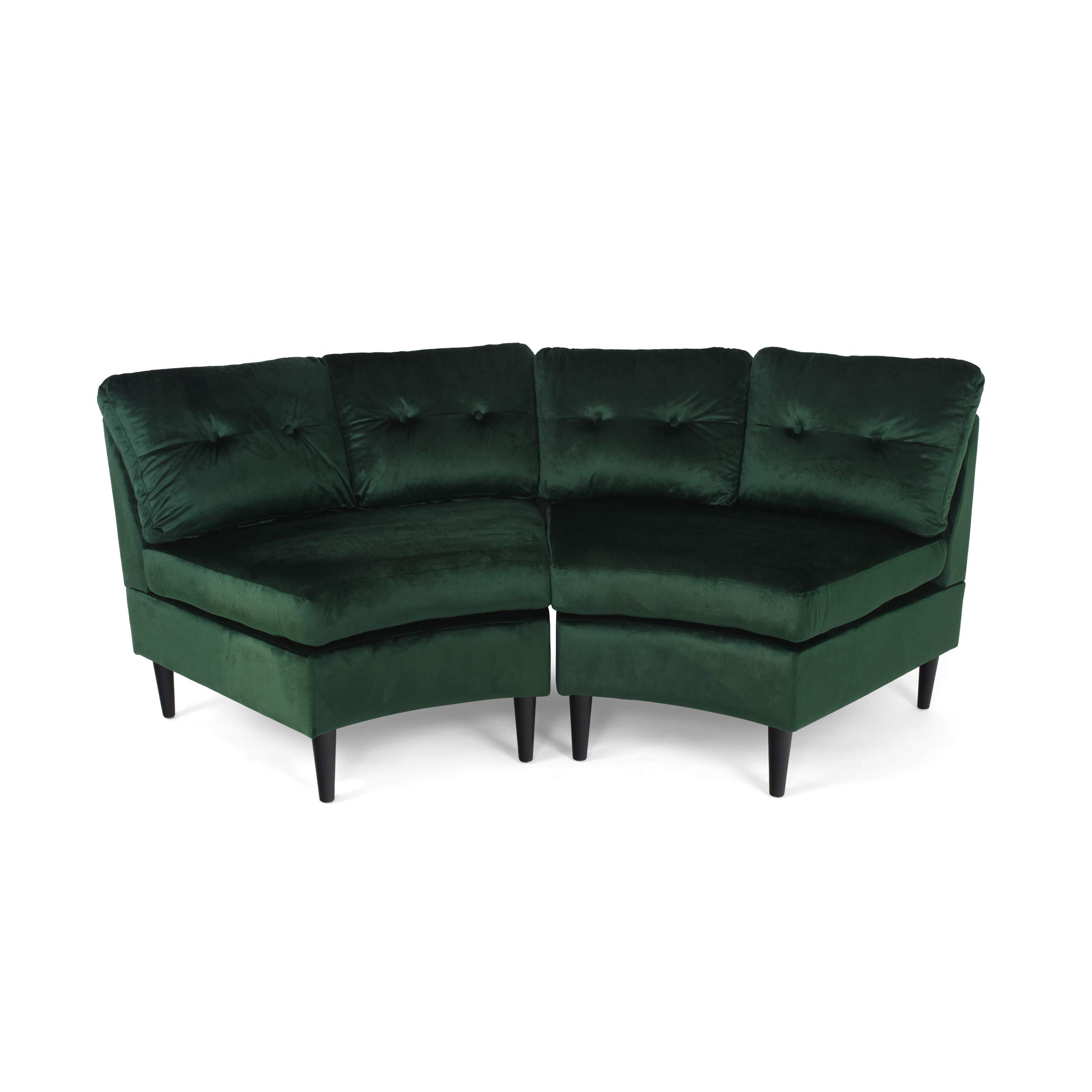 Christopher Knight Home Julian Nora Glam Velvet Modular 2 Seater Sectional, Emerald, Matte Black