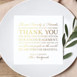 Bliss Collections Wedding Reception Thank You Cards, Pack of 50 REAL GOLD Foil Cards, Great Addition to Your Table Centerpiece, Place Setting, Wedding Decorations, Each Card is 5x5, Made in the USA