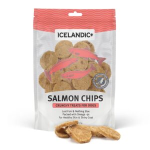 icelandic+ fish chips: salmon 2.5oz - dog treats, for medium-large dogs, natural 2 ingredient air-dried crunchy treats