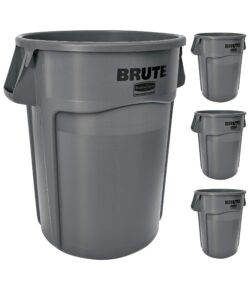 rubbermaid commercial products brute heavy-duty round trash/garbage container, 44-gallon, gray, for landscapers/construction sites/restaurants/back of house/offices/warehouses, pack of 4