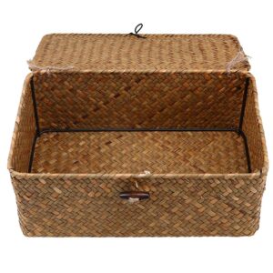 sm sunnimix rectangular handwoven seagrass storage basket with lid for shelves and home organizer bins for toys, books, laundry, clothes and more - s