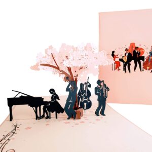 iGifts And Cards Smooth Jazz Band 3D Pop Up Greeting Card - Cool Music Lovers Presents, Awesome Cherry Blossom Tree, Inspirational Notes, Cool Teacher Gift, Happy Birthday Celebration