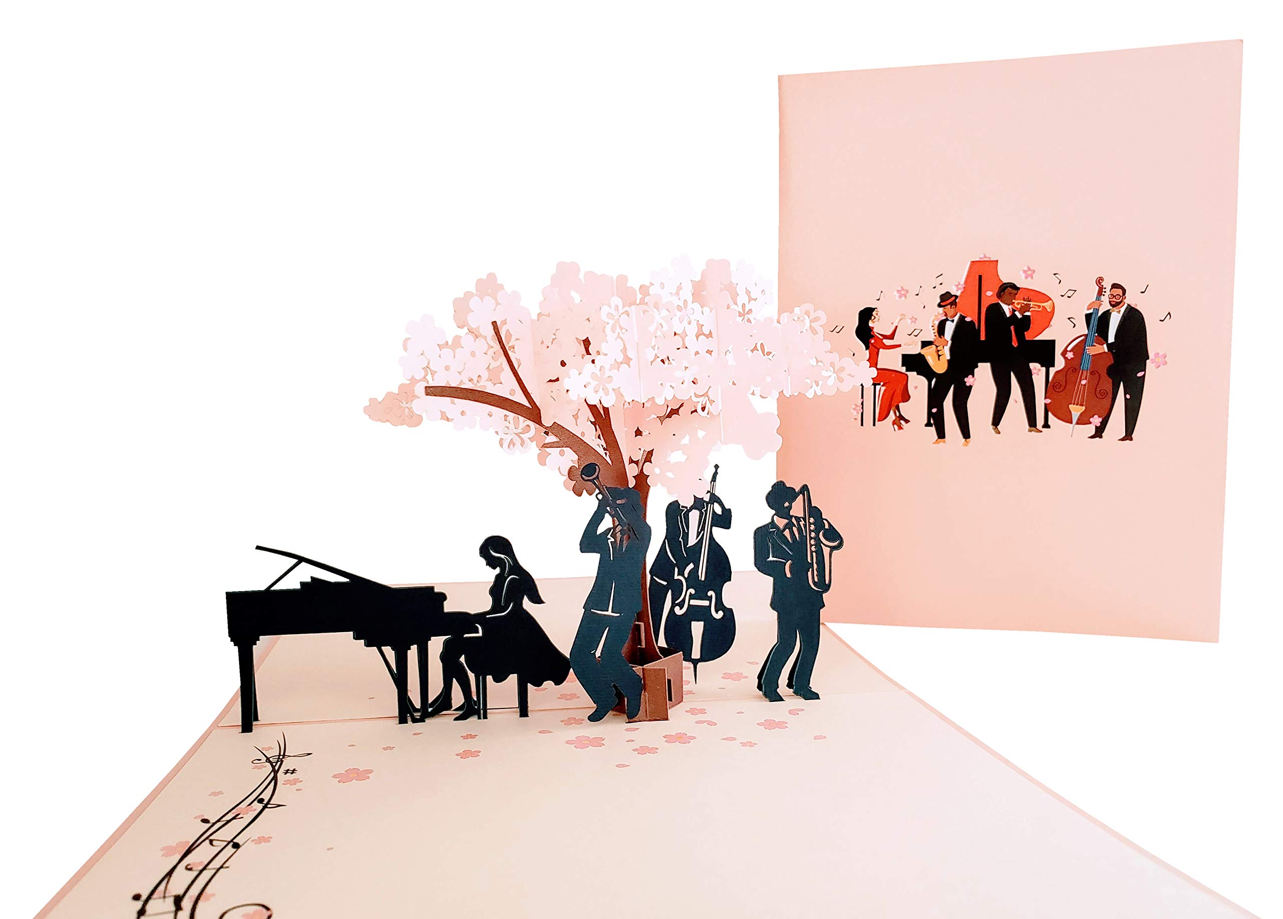 iGifts And Cards Smooth Jazz Band 3D Pop Up Greeting Card - Cool Music Lovers Presents, Awesome Cherry Blossom Tree, Inspirational Notes, Cool Teacher Gift, Happy Birthday Celebration