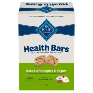 blue buffalo mini health bars crunchy dog biscuits, oven-baked with natural ingredients, apples & yogurt, 2-lb box