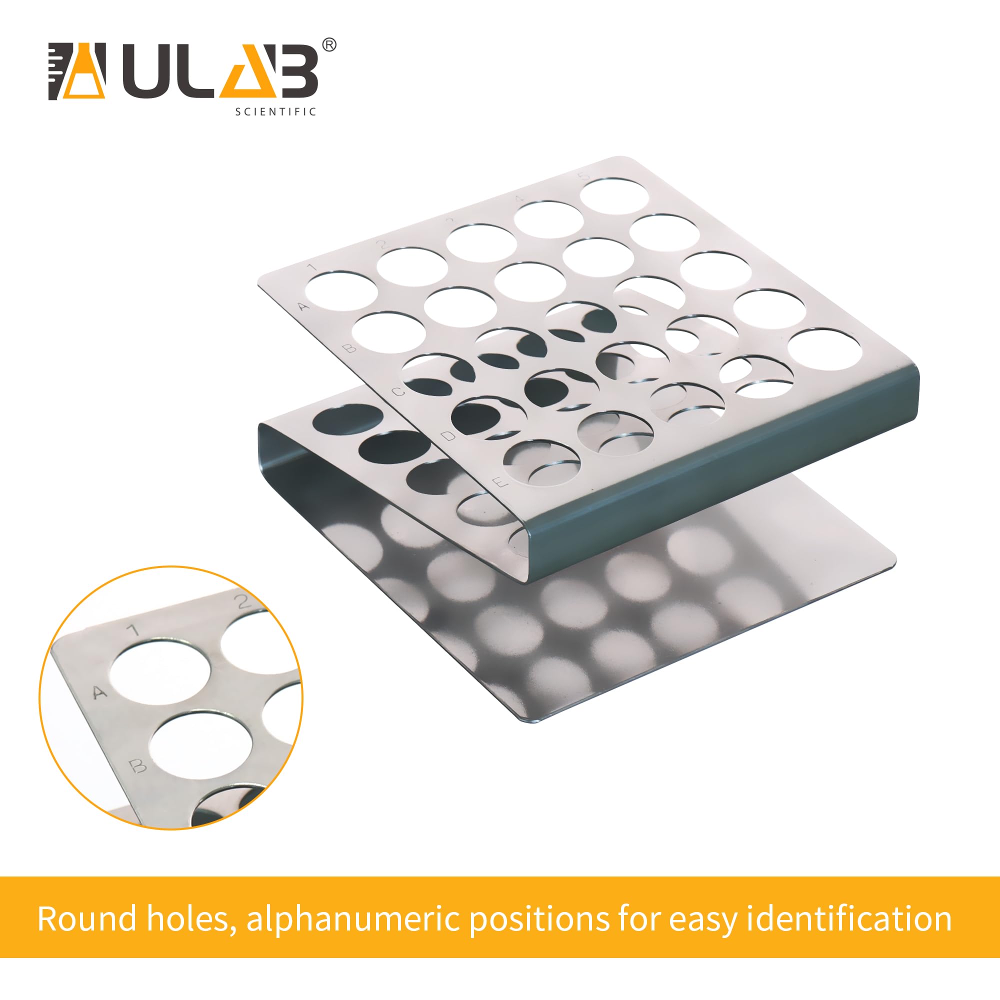 ULAB Scientific Test Tube with Tube Rack, Z Shape Stainless Steel Tube Rack, Suitable for Tubes of Dia.≤16mm, 10pcs of 16ml Cylindrical Glass Test Tubes with Flange stoppers, UTR1002