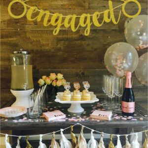 Engagement Party Decorations|Bridal Shower Supplies| Honeycomb Ring Hanging Decorations,Glitter Gold Diamond Ring（(3pcs),Engaged Banner Gold Glittery Letters and Diamond Ring for Party Decorations