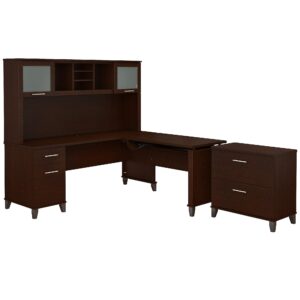 bush furniture somerset 72w 3 position sit to stand l shaped desk with hutch and file cabinet in mocha cherry