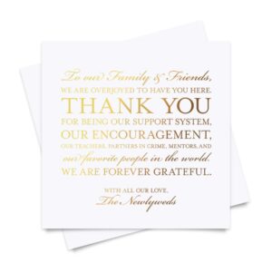 bliss collections wedding reception thank you cards, pack of 50 real gold foil cards, great addition to your table centerpiece, place setting, wedding decorations, each card is 5x5, made in the usa