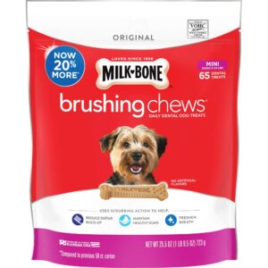 milk-bone brushing chews daily dental dog treats, mini, 65 count