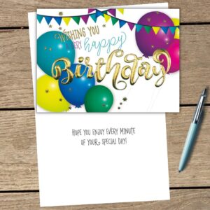 25 Birthday Cards - Trendy Balloon Design with Gold Foil Embossing - 26 Gold Foil Lined Envelopes - FSC Mix