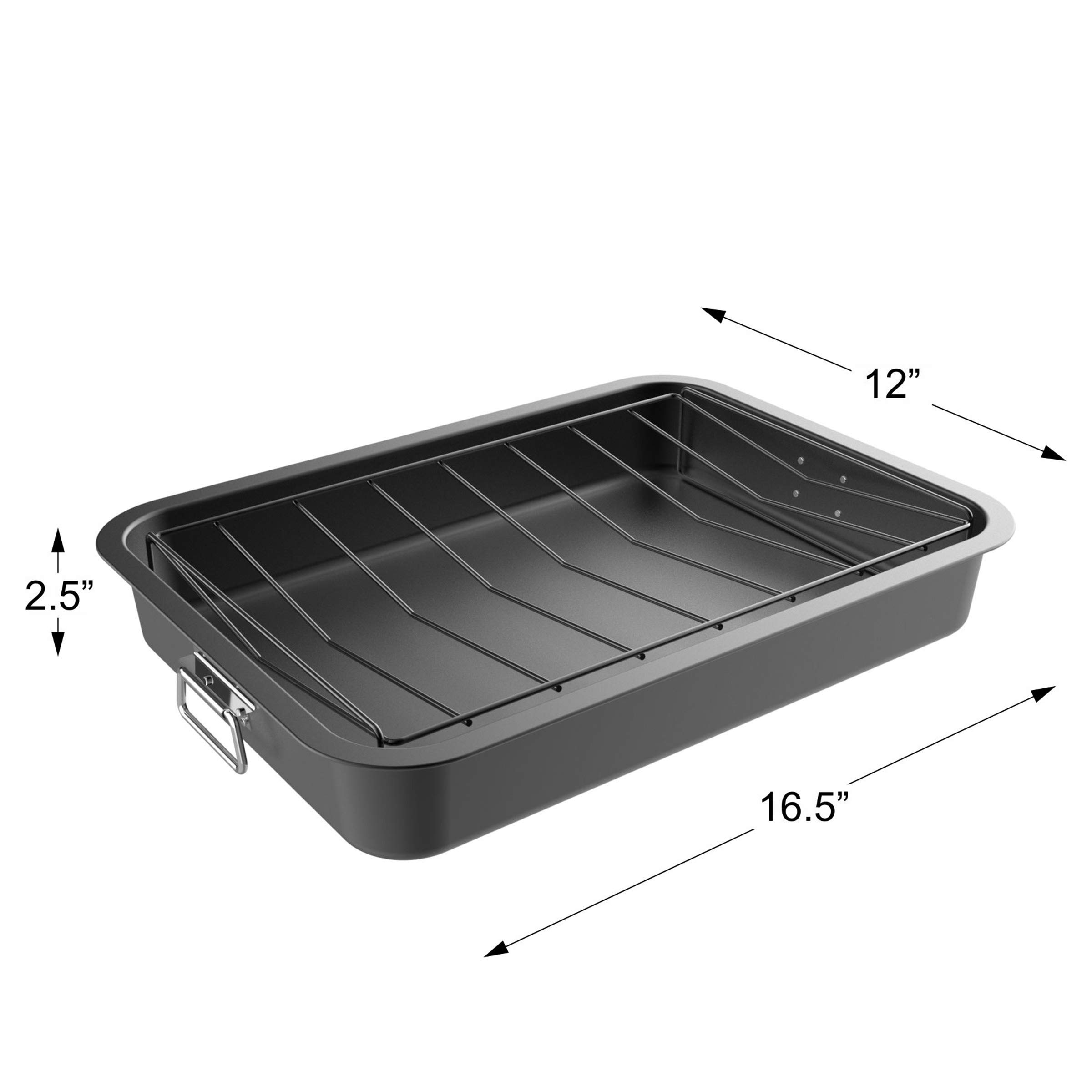 Roasting Pan with Angled Rack-Nonstick Oven Roaster and Removable Tray-Drain Fat and Grease for Healthier Cooking-Kitchen Cookware by Classic Cuisine