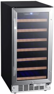 edgestar cwr302sz 15 inch wide 25 bottle built-in single zone wine cooler with reversible lockable door and led lighting - stainless steel