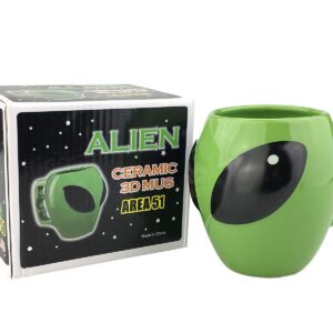 VanEnjoy Bright Green Glazed Ceramic Shape Ceramic Alien Mug Tea Coffee Cup, 3D Space Universe UFO Conspicuous Alien Cup, Gift for kid boy,13 oz(400 ml)