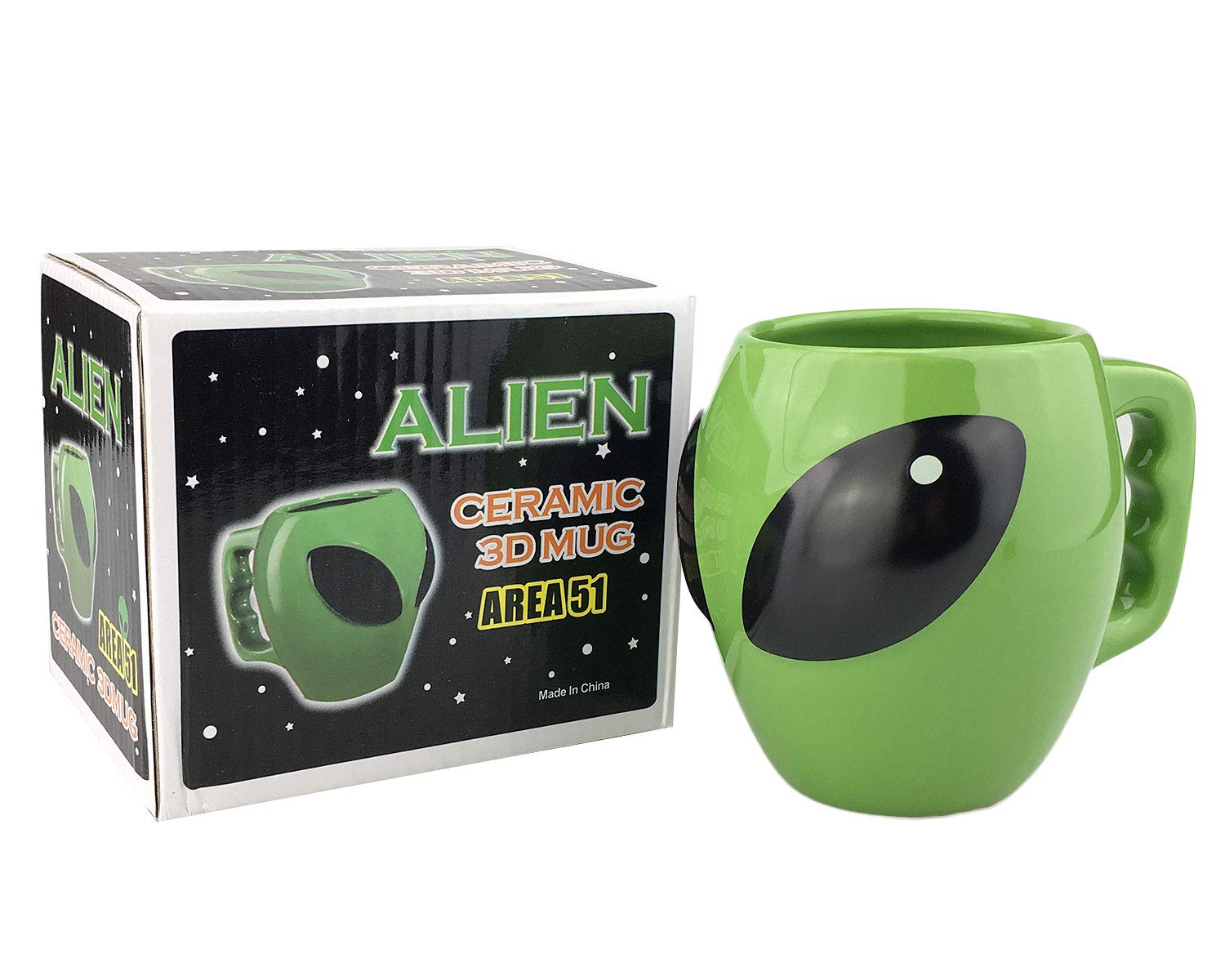 VanEnjoy Bright Green Glazed Ceramic Shape Ceramic Alien Mug Tea Coffee Cup, 3D Space Universe UFO Conspicuous Alien Cup, Gift for kid boy,13 oz(400 ml)