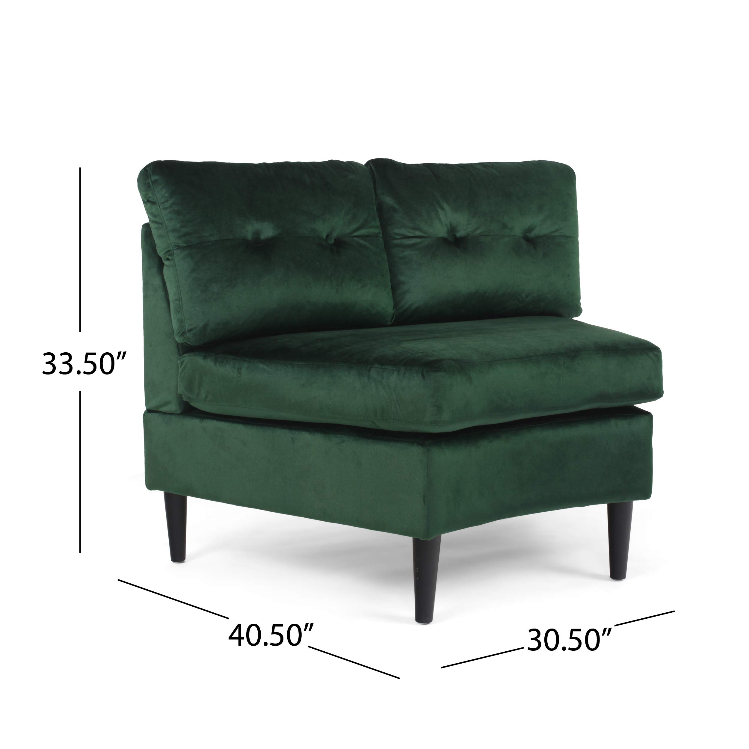 Christopher Knight Home Julian Nora Glam Velvet Modular 2 Seater Sectional, Emerald, Matte Black