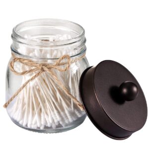 sheechung small mason jars for qtips, bathroom apothecary jars with lids, bathroom organizers and storage, qtip holders set, bathroom decor for q-tips, cottons, floss, balls, cotton swabs-bronze