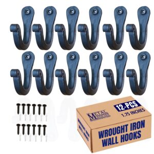 the metal magician single prong wrought iron hooks, vintage hand forged iron classic hook set – rustic curved metal fasteners – decorative colonial wall décor (set of 12 nail hook 1")