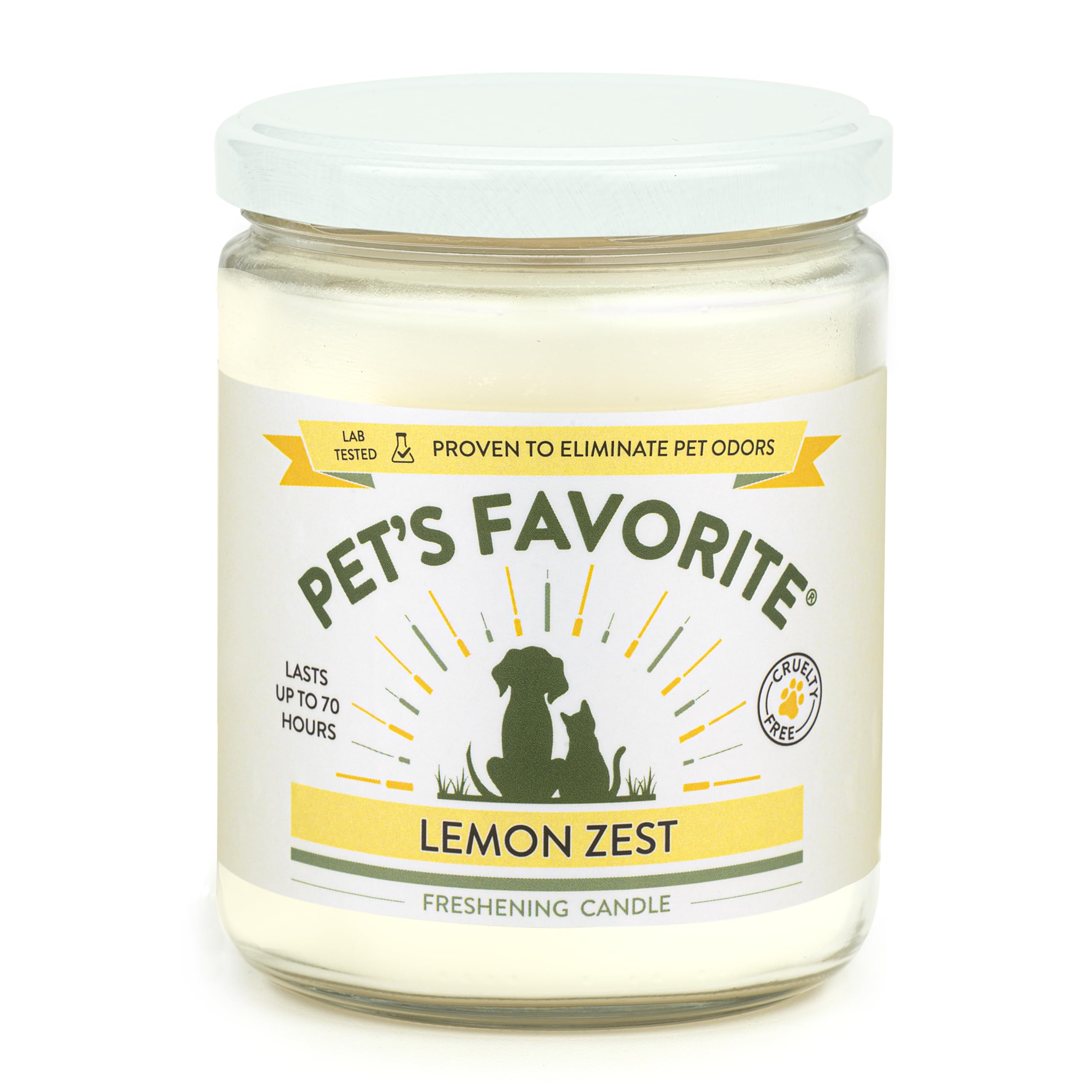 Pet's Favorite - Tested & Proven - Odor Eliminating Candle, Pet-Friendly Scented Candle, in 7 Great Fragrances – 70-Hour Burn Time, Cotton Wick (Lemon, Pack of 1)