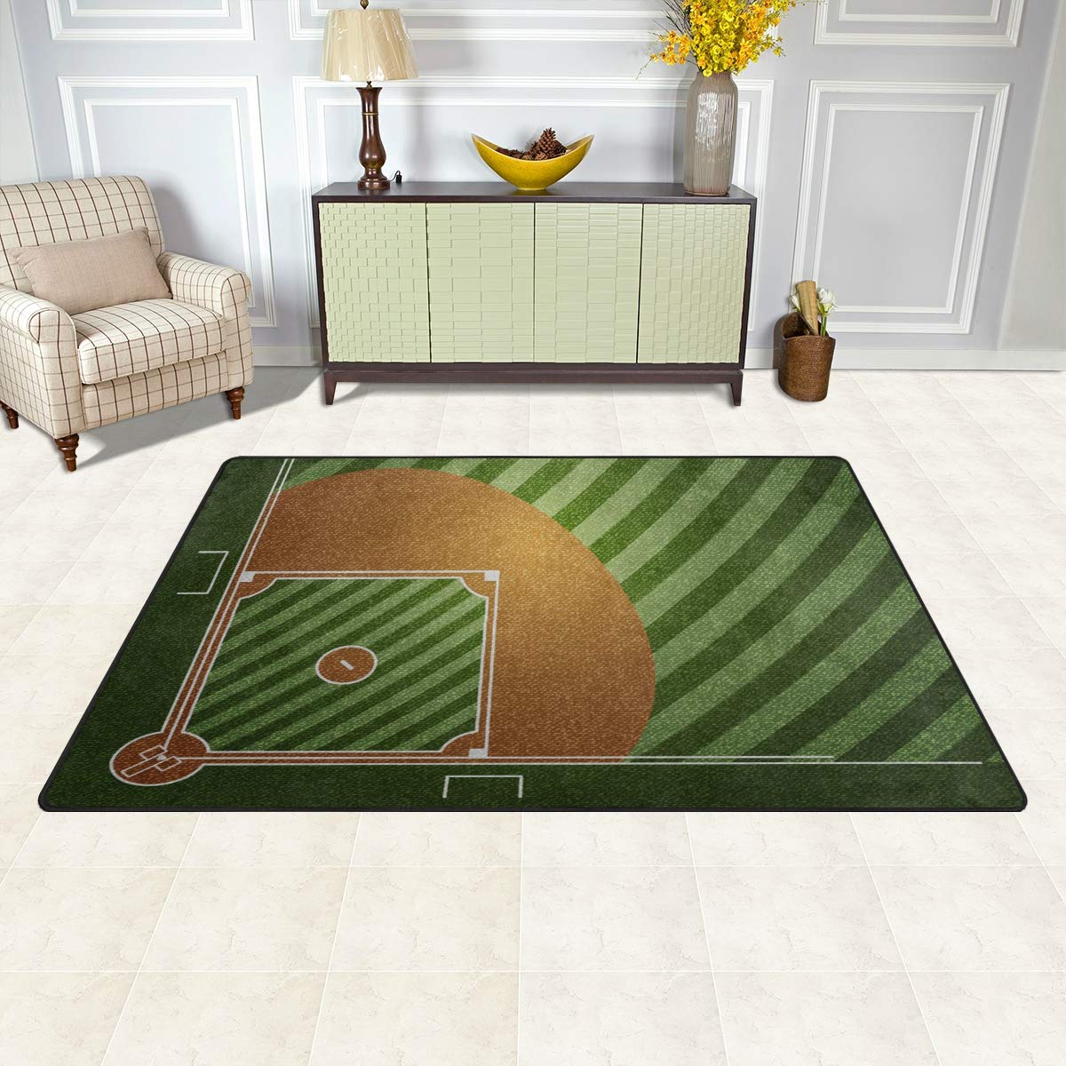 ALAZA Area Rugs 60x39 inches Baseball Field Lightweight Non-Skid Rugs for Kids Room Living Room Bedroom Floor Mats