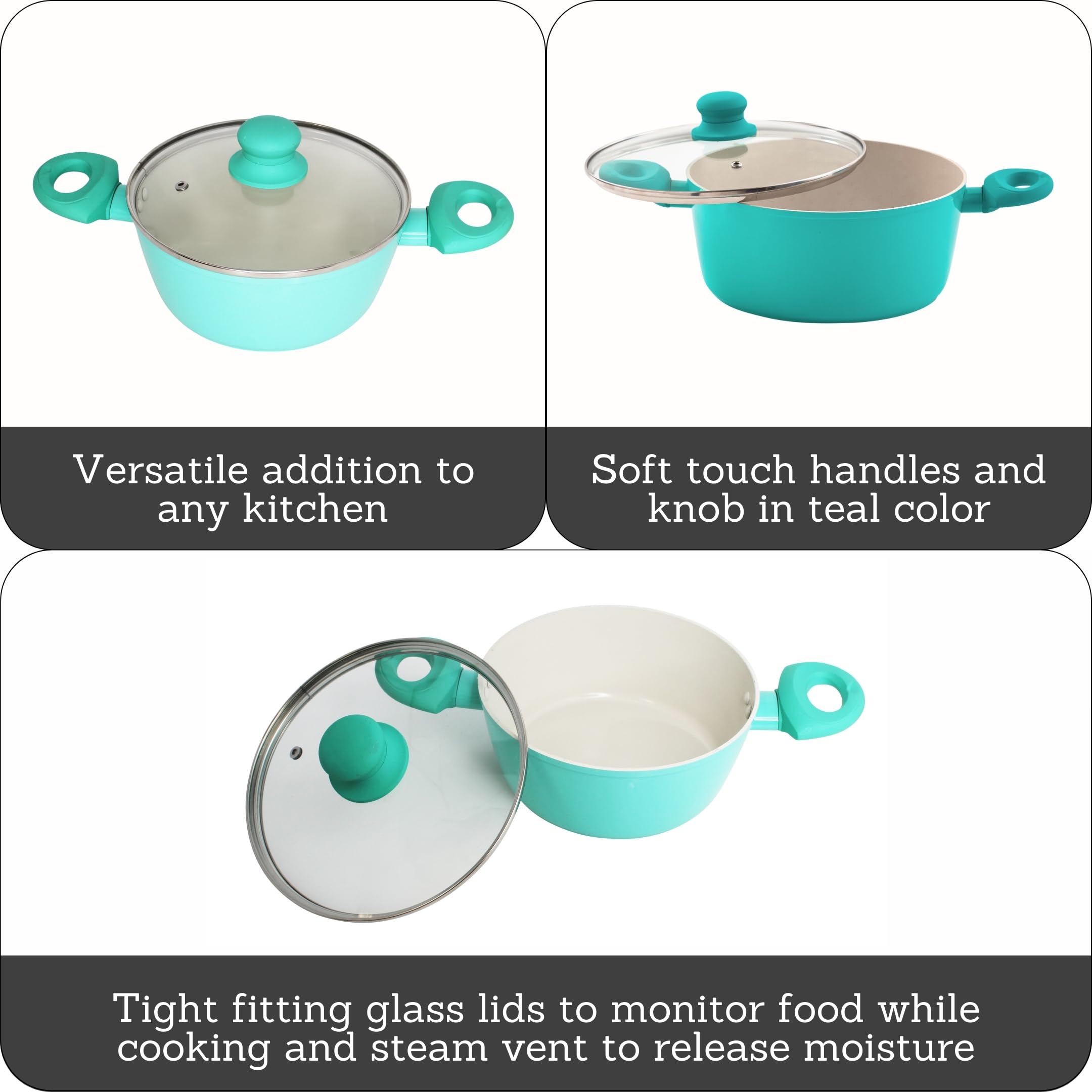 IMUSA USA Teal 3Qt Forged Dutch Oven with Glass Lid, 3 Quart