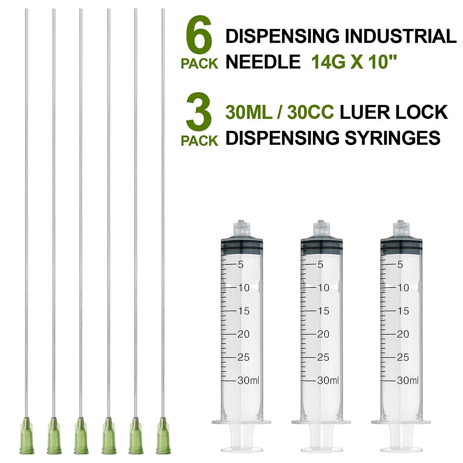 Rachel's Closeouts 6 packs of 14 Gauge Needle 10 inch with 3 Pcs 30ml Blunt Tip Syringe Needle| Blunt Tip Needle Industrial Dispensing Needle | Luer Lock Needle | Syringe needles |