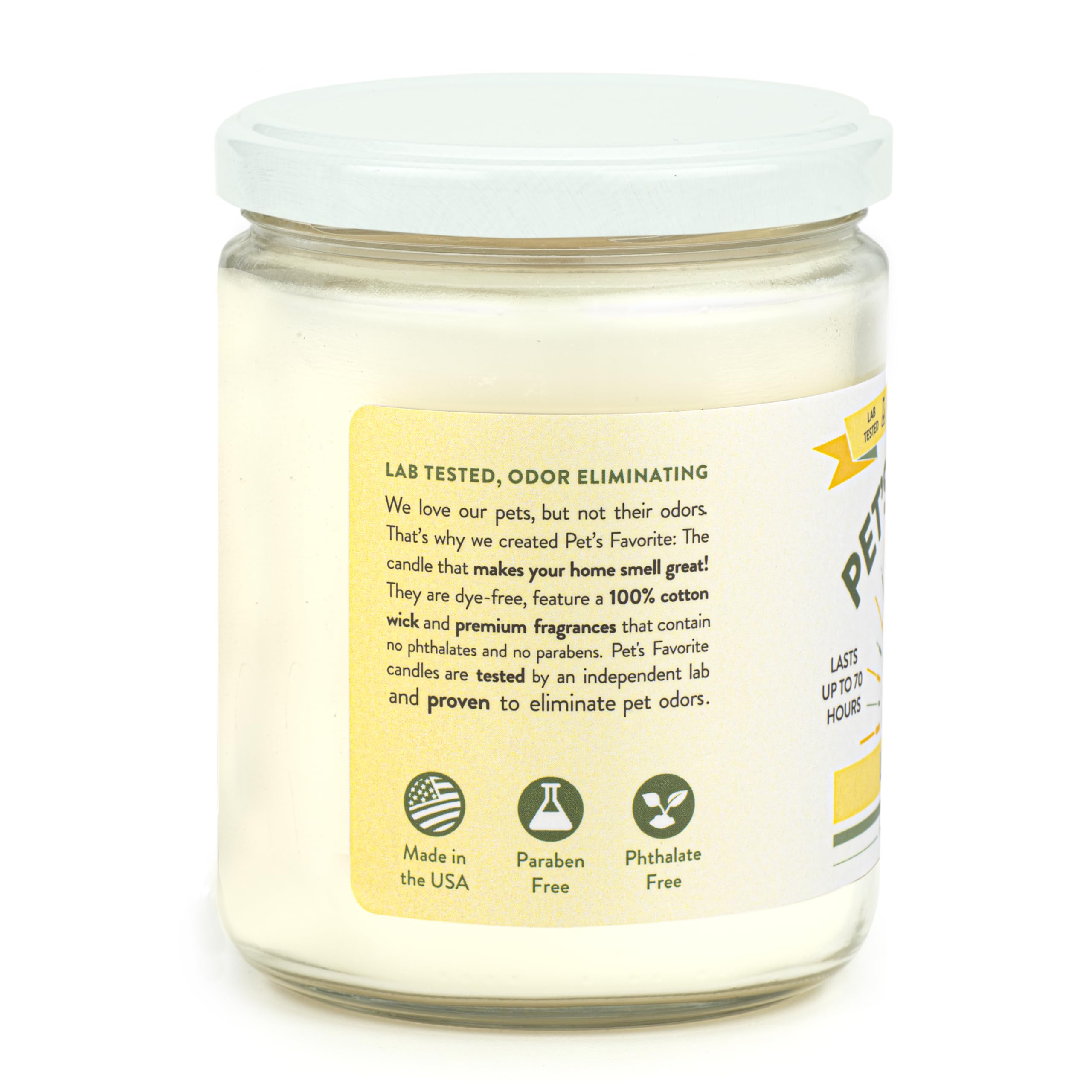 Pet's Favorite - Tested & Proven - Odor Eliminating Candle, Pet-Friendly Scented Candle, in 7 Great Fragrances – 70-Hour Burn Time, Cotton Wick (Lemon, Pack of 1)