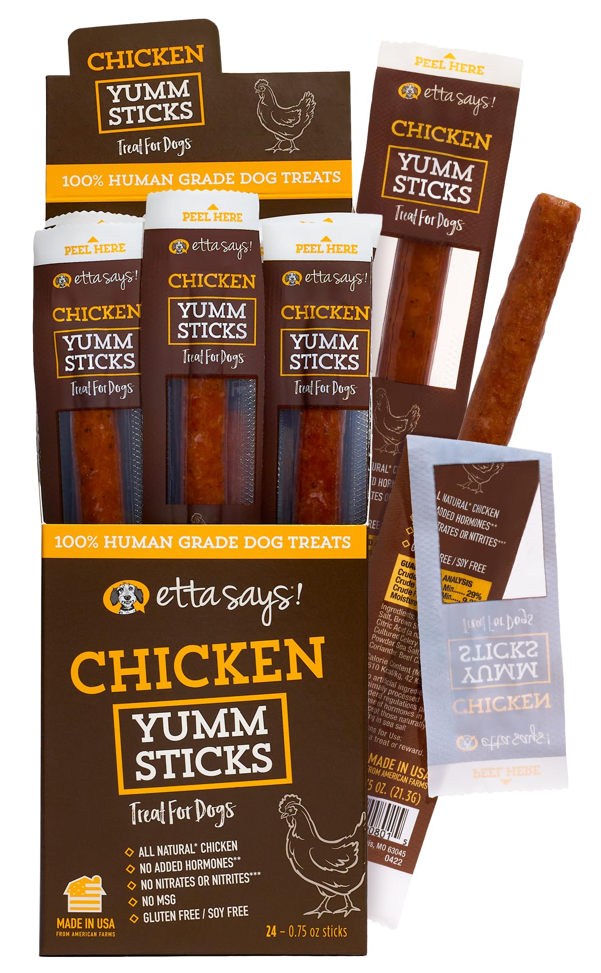 etta says! Yumm Sticks - Real Meat Chicken Dog Jerky Treats - Human Grade - Made in The USA (24 Count Pack of 1)