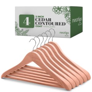 neaties premium red cedar hangers for closet wide 2" thick cedarwood hangers with flat bar - cedar pant bar cedar jacket hangers cedar suit hangers wooden hangers cedar coat hangers (4 pack)