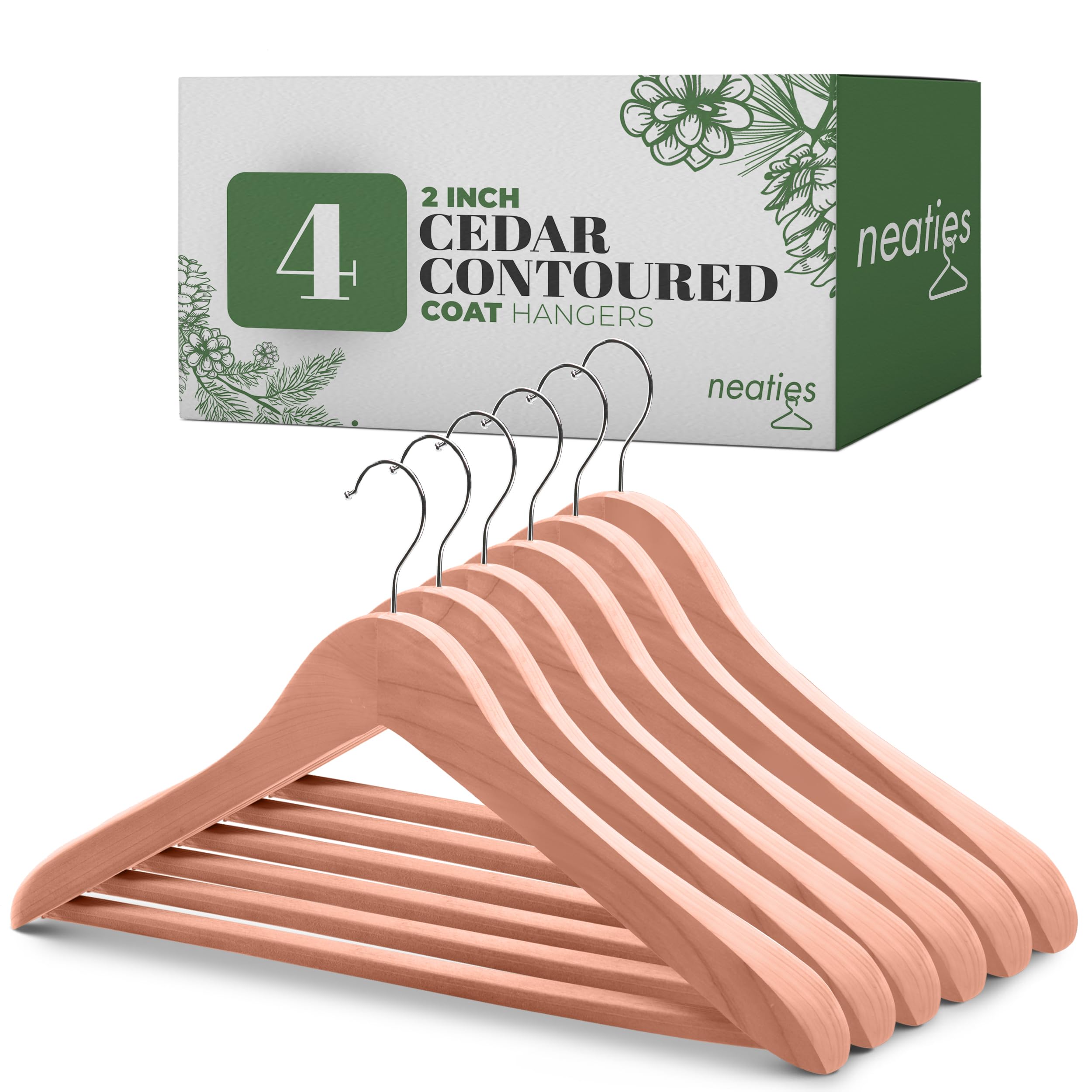 Neaties Premium Red Cedar Hangers for Closet Wide 2" Thick Cedarwood Hangers with Flat Bar - Cedar Pant Bar Cedar Jacket Hangers Cedar Suit Hangers Wooden Hangers Cedar Coat Hangers (4 Pack)