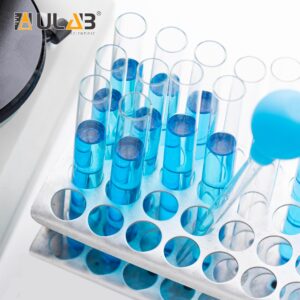 ULAB Scientific Test Tube with Tube Rack, Z Shape Stainless Steel Tube Rack, Suitable for Tubes of Dia.≤16mm, 10pcs of 16ml Cylindrical Glass Test Tubes with Flange stoppers, UTR1002