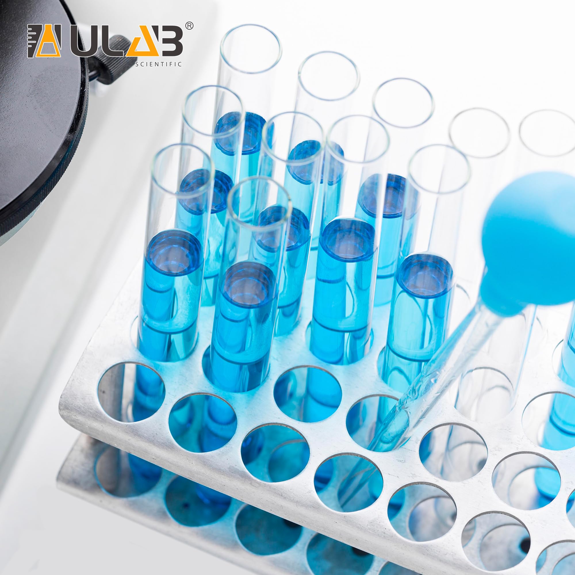 ULAB Scientific Test Tube with Tube Rack, Z Shape Stainless Steel Tube Rack, Suitable for Tubes of Dia.≤16mm, 10pcs of 16ml Cylindrical Glass Test Tubes with Flange stoppers, UTR1002