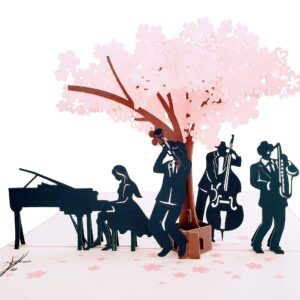 iGifts And Cards Smooth Jazz Band 3D Pop Up Greeting Card - Cool Music Lovers Presents, Awesome Cherry Blossom Tree, Inspirational Notes, Cool Teacher Gift, Happy Birthday Celebration