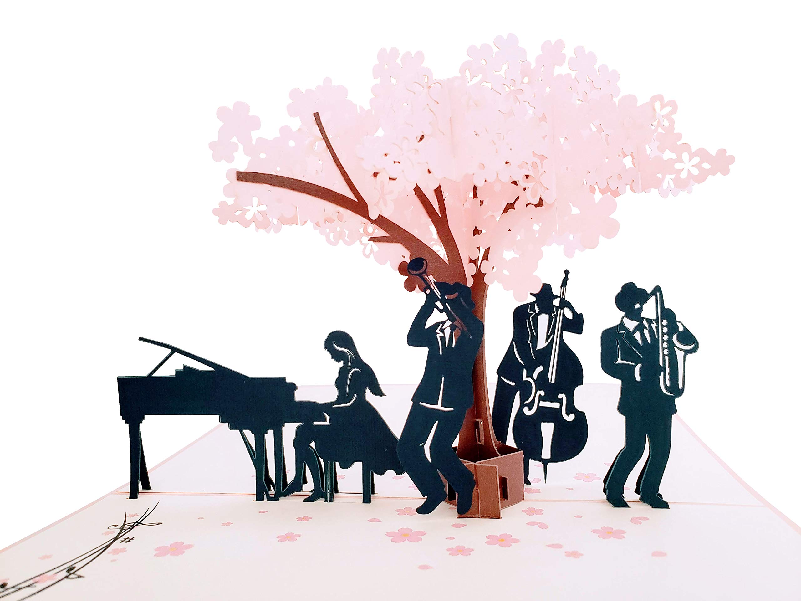 iGifts And Cards Smooth Jazz Band 3D Pop Up Greeting Card - Cool Music Lovers Presents, Awesome Cherry Blossom Tree, Inspirational Notes, Cool Teacher Gift, Happy Birthday Celebration