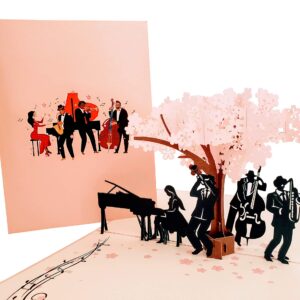 iGifts And Cards Smooth Jazz Band 3D Pop Up Greeting Card - Cool Music Lovers Presents, Awesome Cherry Blossom Tree, Inspirational Notes, Cool Teacher Gift, Happy Birthday Celebration