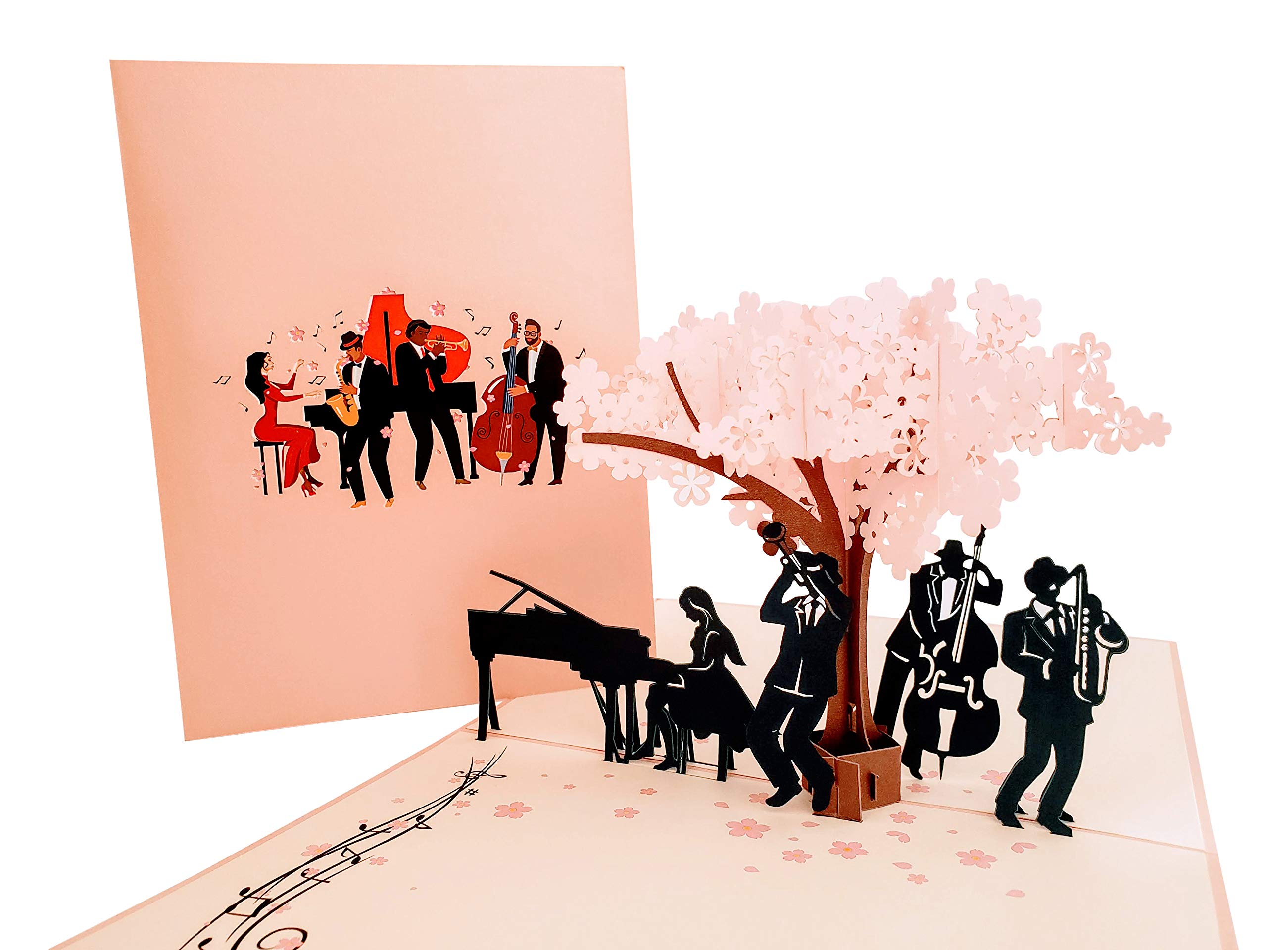 iGifts And Cards Smooth Jazz Band 3D Pop Up Greeting Card - Cool Music Lovers Presents, Awesome Cherry Blossom Tree, Inspirational Notes, Cool Teacher Gift, Happy Birthday Celebration