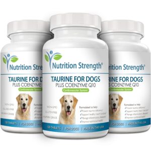 Nutrition Strength Taurine for Dogs, Support for a Healthy Heart Function, Resist Inflammatory Diseases, with Coenzyme Q10 to Help Manage Heart Failure and DCM in Dogs, 120 Chewable Tablets