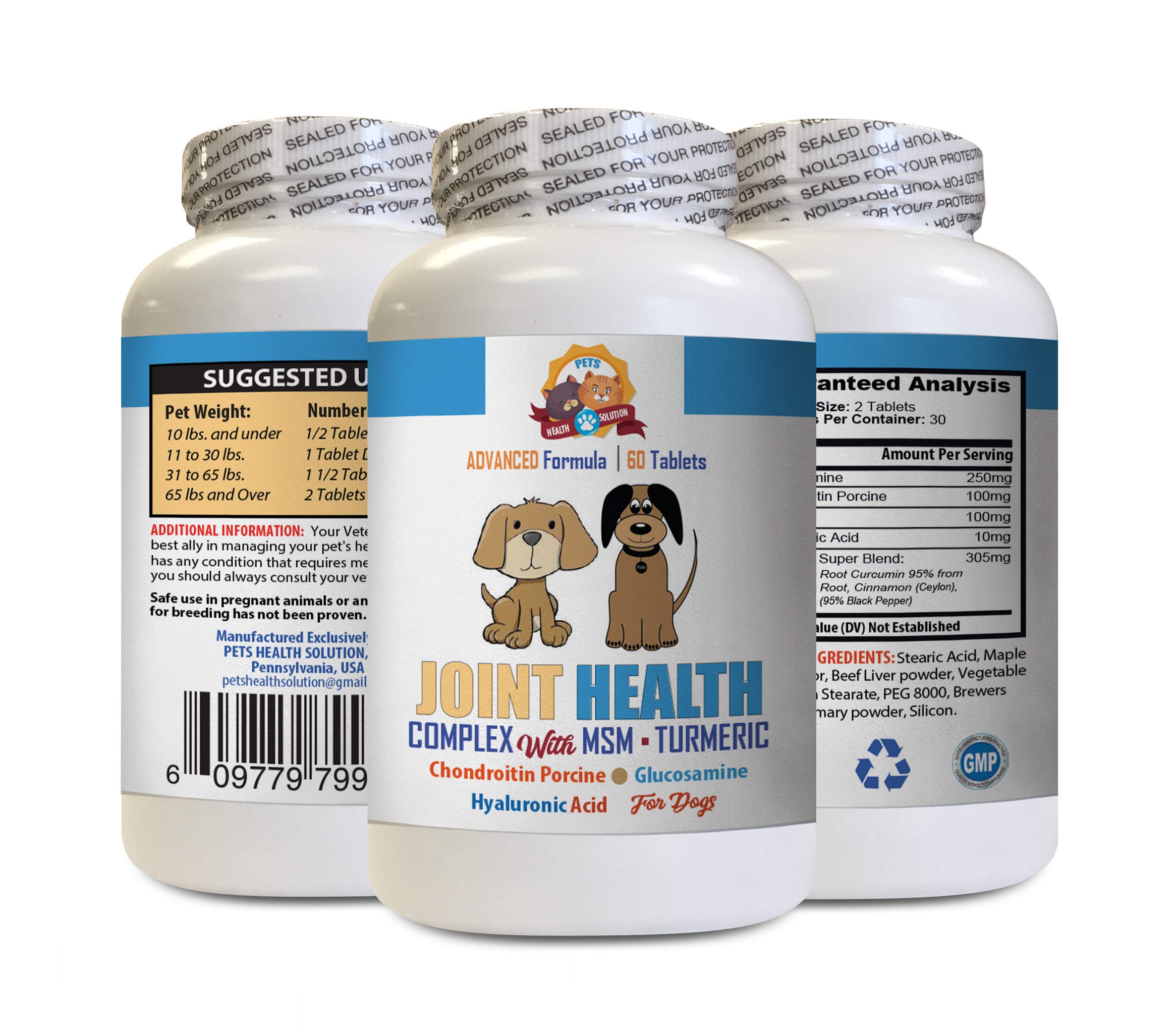 Dog Joint Health Supplements - Dogs Joint Health Complex with Turmeric and MSM - Supports Hips and Joints - Dog Turmeric glucosamine - 1 Bottle (60 Tablets)