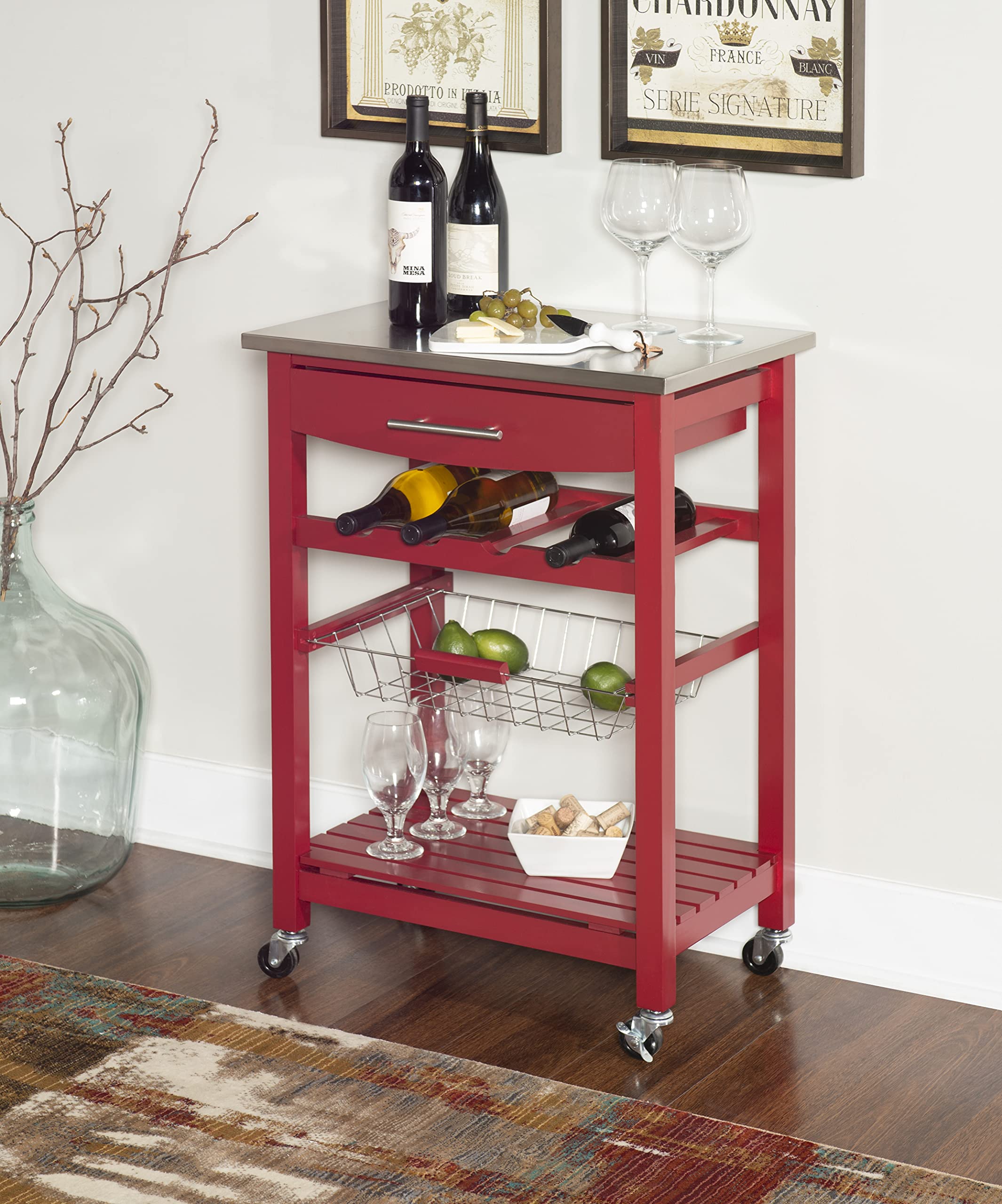 Linon Home Décor Kitchen Cart Red