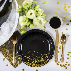 Party Chic Black and Gold Party Supplies Disposable Napkins Gold Dot Confetti Paper Napkins for Birthday Anniversary New Years Graduation Wedding Christmas 3-Ply 50 Pack