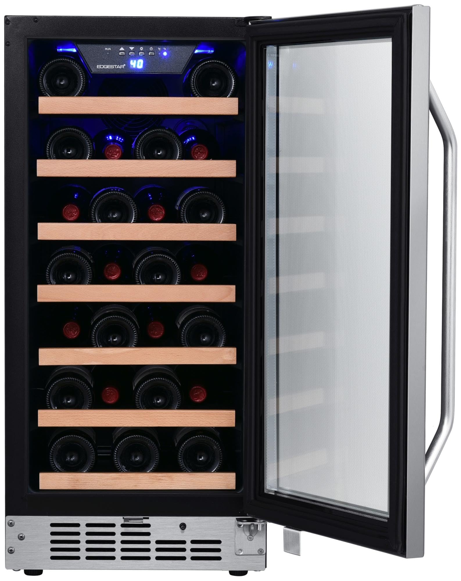 EdgeStar CWR302SZ 15 Inch Wide 25 Bottle Built-In Single Zone Wine Cooler with Reversible Lockable Door and LED Lighting - Stainless Steel