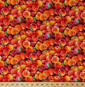 cotton peaches harvest fruits allover food festival summer cotton fabric print by the yard (d465.36)